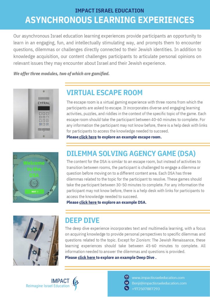 ASYNCHRONOUS LEARNING EXPERIENCES - Impact Israel Education